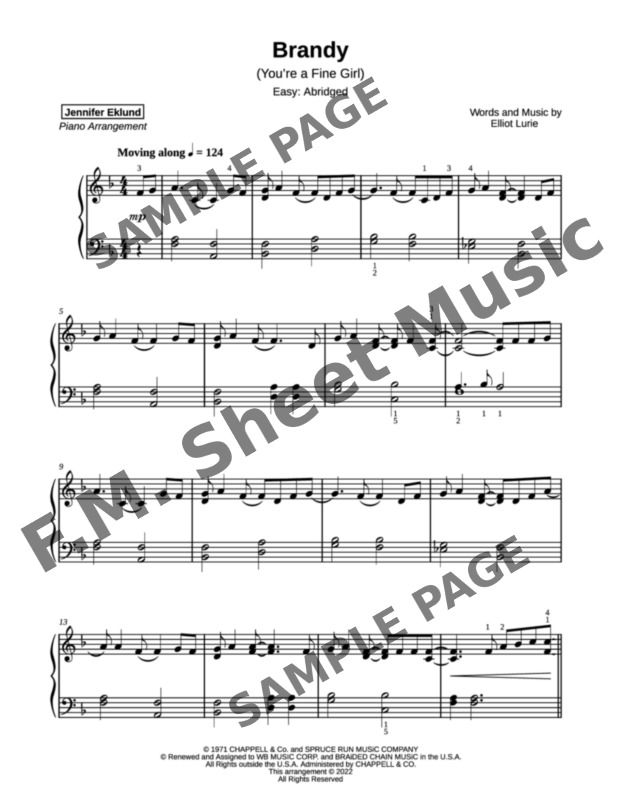 Brandy (You're a Fine Girl) (Easy Piano) By Looking Glass - F.M. Sheet ...