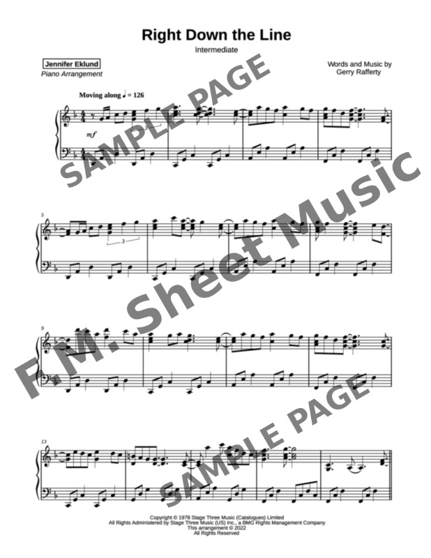 Right Down the Line (Intermediate Piano) By Gerry Rafferty - F.M. Sheet ...