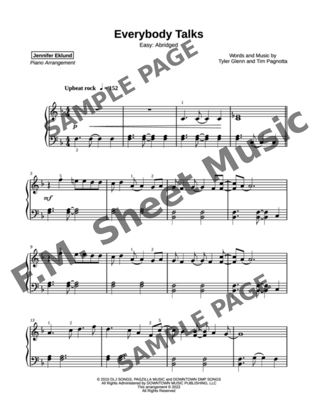 Everybody Talks (Easy Piano) By Neon Trees - F.M. Sheet Music - Pop ...
