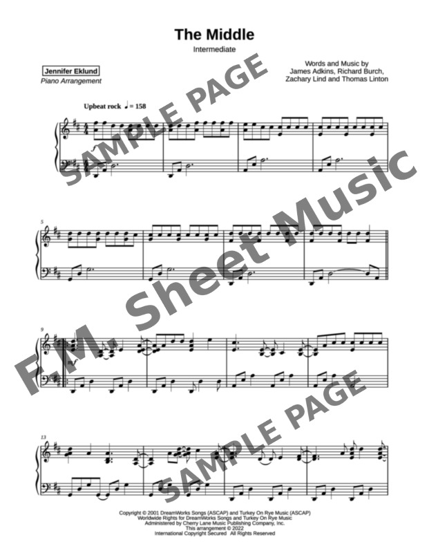 The Middle (Intermediate Piano) By Jimmy Eat World - F.M. Sheet Music ...