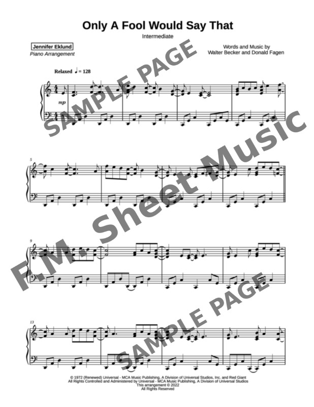 Only a Fool Would Say That (Intermediate Piano) By Steely Dan - F.M ...