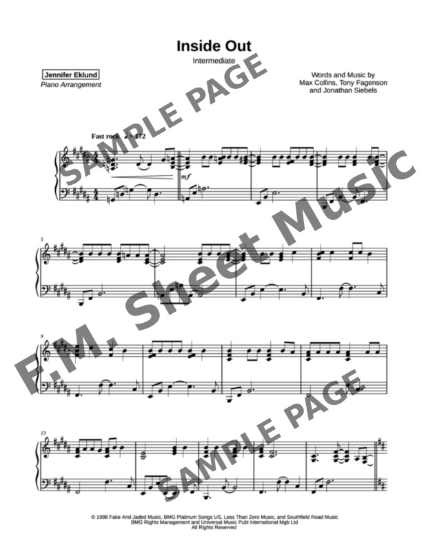 Inside Out (Intermediate Piano) By Eve 6 - F.M. Sheet Music - Pop ...