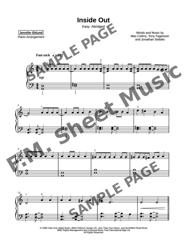 Inside Out (Easy Piano) By Eve 6 - F.M. Sheet Music - Pop Arrangements ...