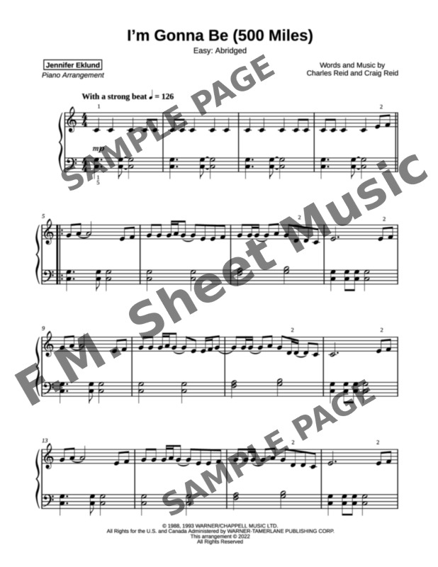I'm Gonna Be (500 Miles) (Easy Piano) By The Proclaimers - F.M. Sheet ...