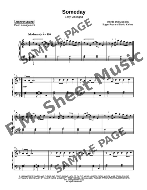 Someday (Easy Piano) By Sugar Ray - F.M. Sheet Music - Pop Arrangements ...