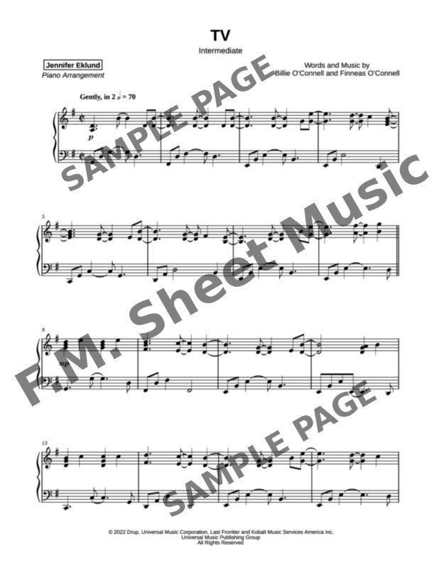 TV (Intermediate Piano) By Billie Eilish - F.M. Sheet Music - Pop ...