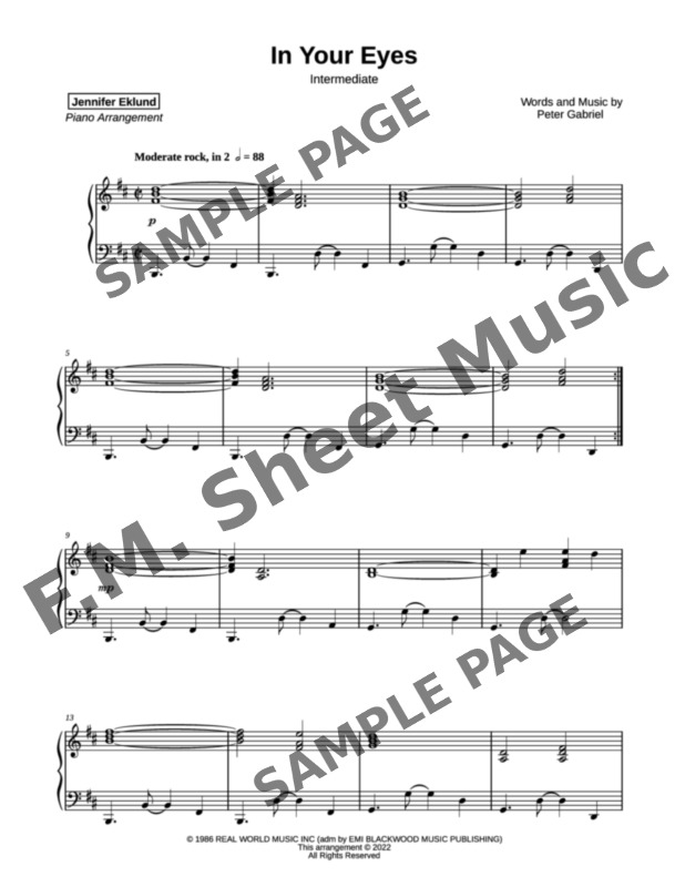 In Your Eyes (Intermediate Piano) By Peter Gabriel - F.M. Sheet Music ...
