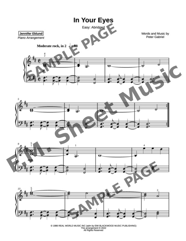 In Your Eyes (Easy Piano) By Peter Gabriel - F.M. Sheet Music - Pop ...