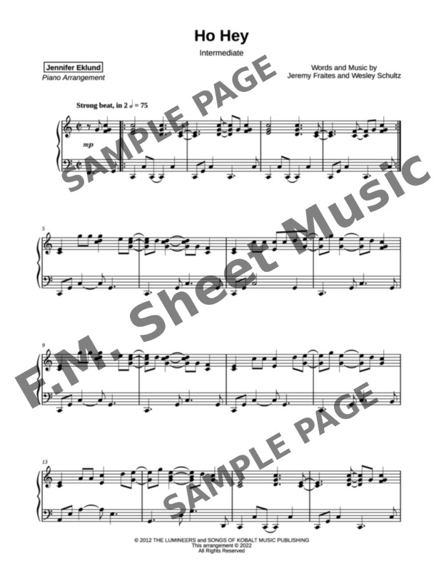 Ho Hey (Intermediate Piano) By The Lumineers - F.M. Sheet Music - Pop ...