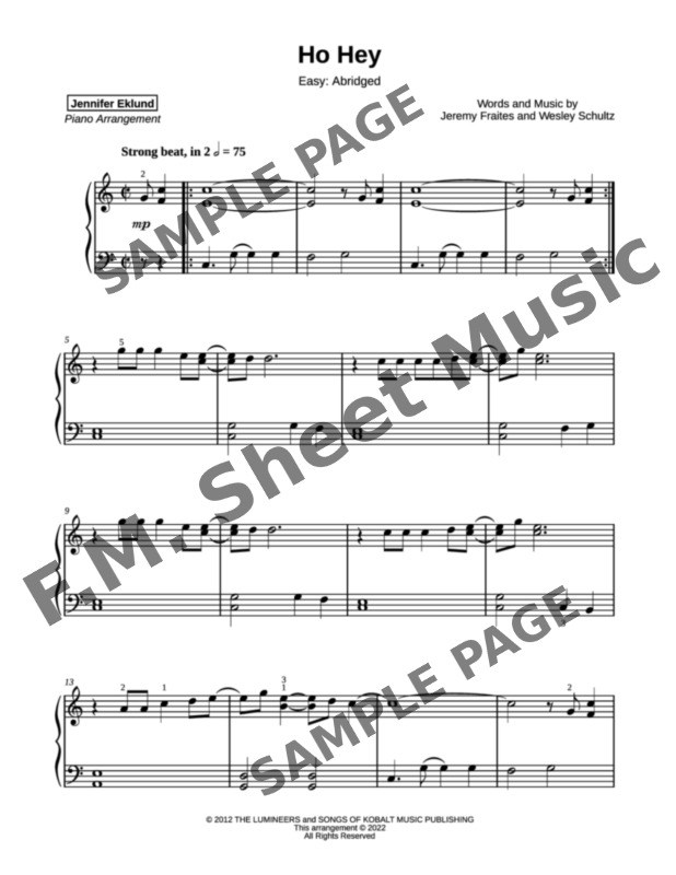 Ho Hey (Easy Piano) By The Lumineers - F.M. Sheet Music - Pop ...