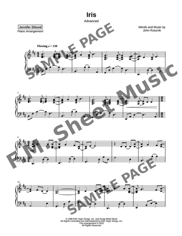 Iris (Advanced Piano) By Goo Goo Dolls - F.M. Sheet Music - Pop ...