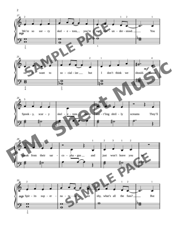 Spooky, Scary Skeletons (Beginner Piano) By Andrew Gold - F.M. Sheet ...
