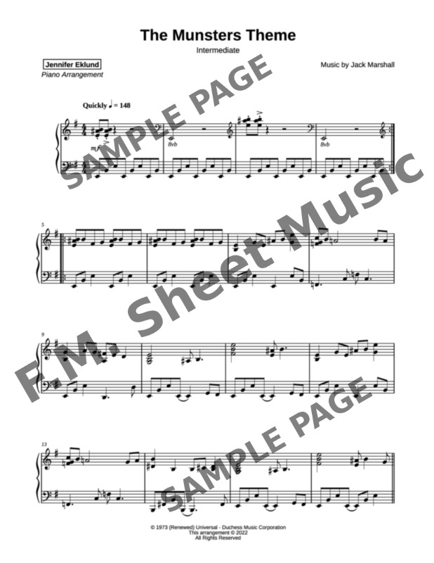 The Munsters Theme (Intermediate Piano) By Jack Marshall - F.M. Sheet ...