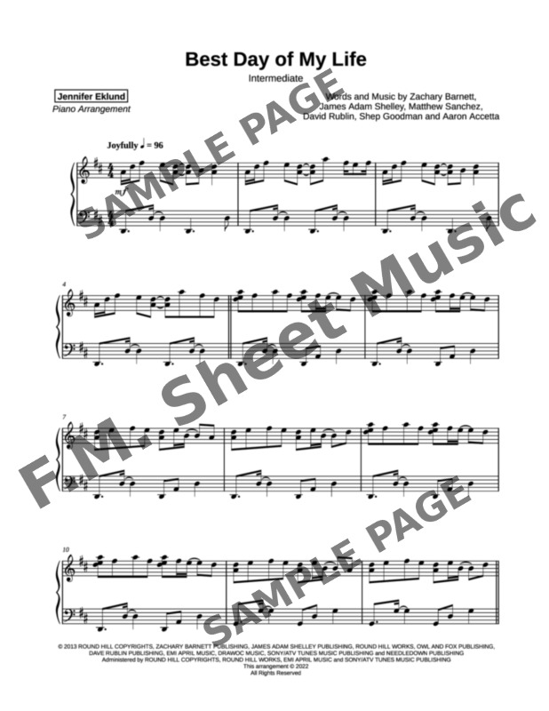 Best Day of My Life (Intermediate Piano) By American Authors - F.M ...