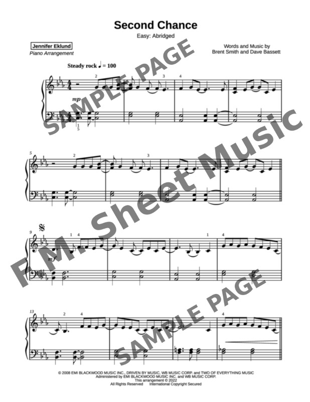 Second Chance (Easy Piano) By Shinedown - F.M. Sheet Music - Pop ...