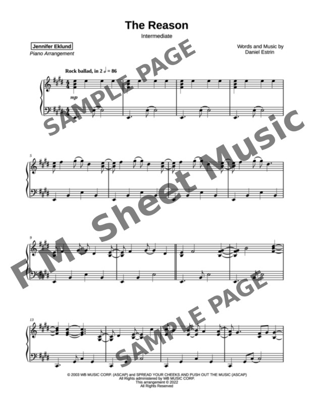 The Reason (Intermediate Piano) By Hoobastank - F.M. Sheet Music - Pop ...