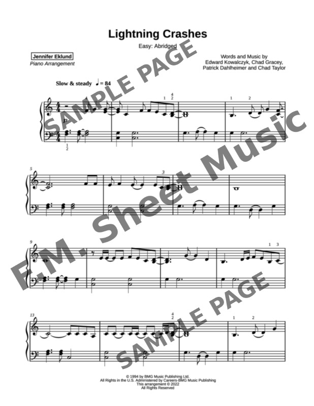 Lightning Crashes (Easy Piano) By Live - F.M. Sheet Music - Pop ...