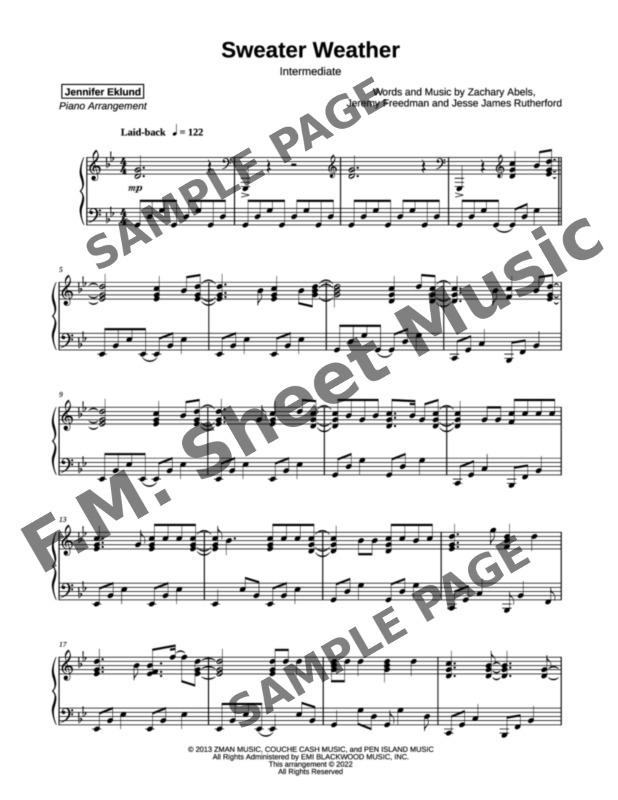 Sweater Weather (Intermediate Piano) By The Neighbourhood - F.M. Sheet ...