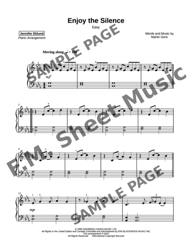 Enjoy the Silence (Easy Piano) By Depeche Mode - F.M. Sheet Music - Pop ...