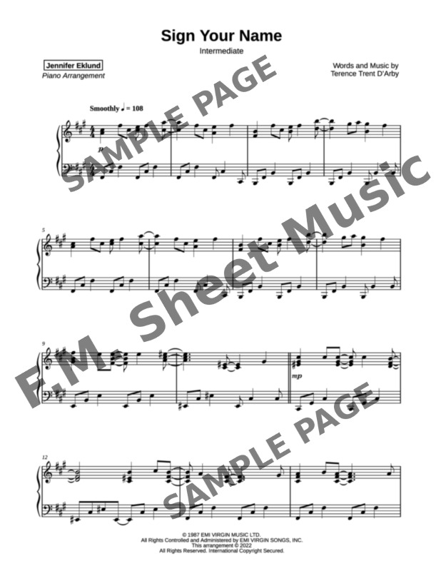 Sign Your Name (Intermediate Piano) By Terence Trent D'Arby - F.M ...