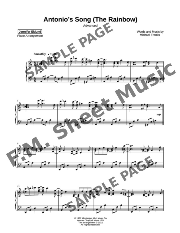 Antonio's Song (The Rainbow) (Advanced Piano) By Michael Franks - F.M ...