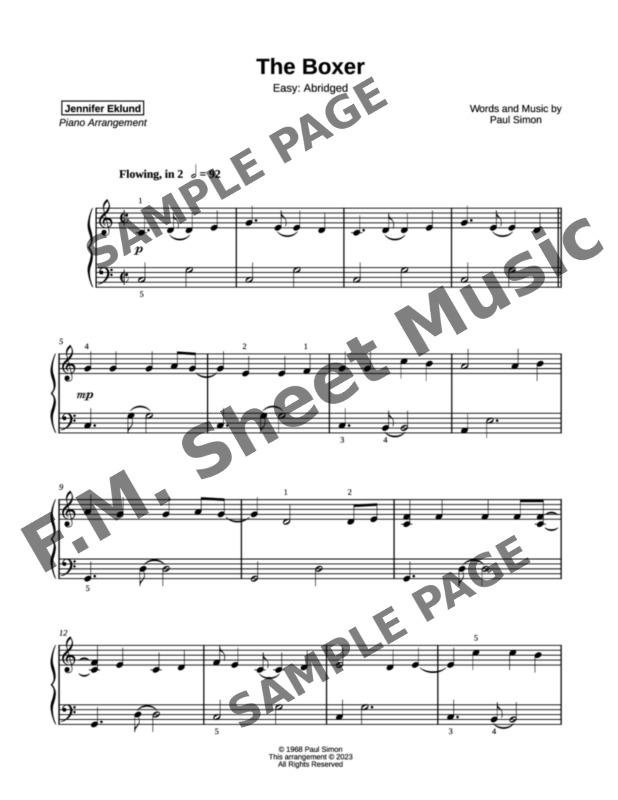 The Boxer (Easy Piano) By Simon & Garfunkel - F.M. Sheet Music - Pop ...