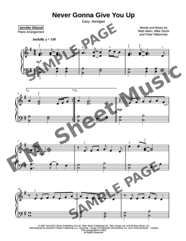 Never Gonna Give You Up (Easy Piano) By Rick Astley - F.M. Sheet Music ...