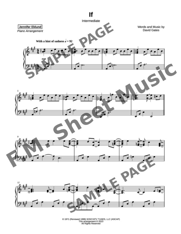 If (Intermediate Piano) By Bread - F.M. Sheet Music - Pop Arrangements ...