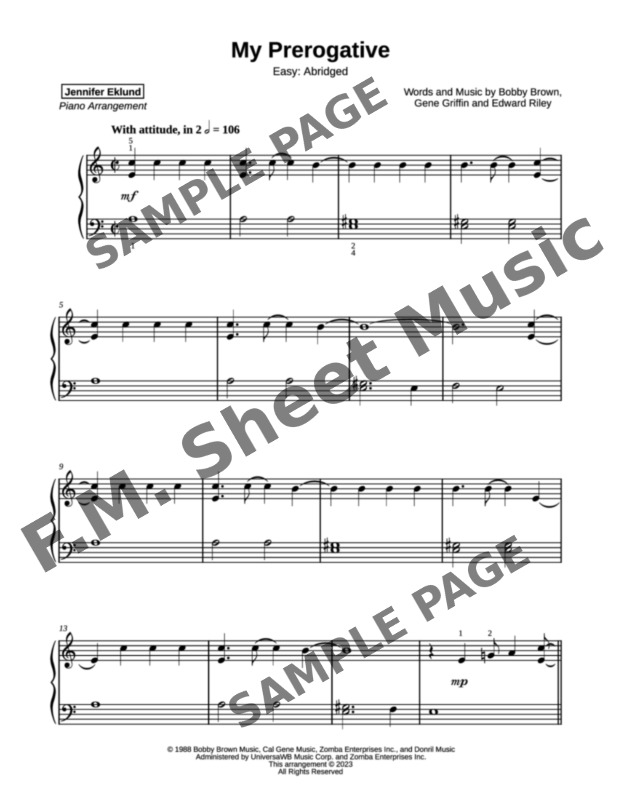 My Prerogative (Easy Piano) By Bobby Brown - F.M. Sheet Music - Pop ...