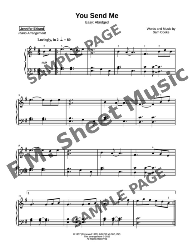 You Send Me (Easy Piano) By Sam Cooke - F.M. Sheet Music - Pop ...