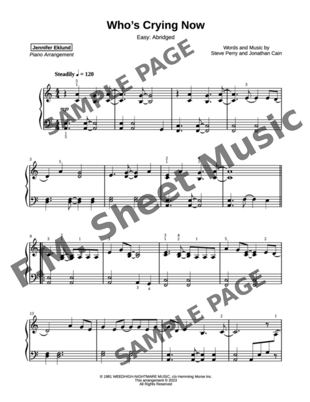 Who's Crying Now (Easy Piano) By Journey - F.M. Sheet Music - Pop ...