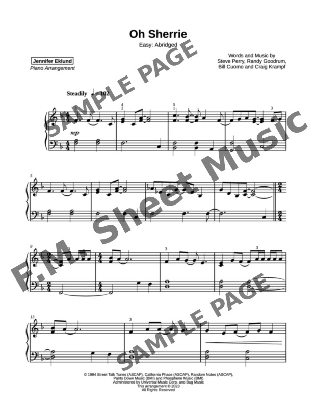 Oh Sherrie (Easy Piano) By Steve Perry, Journey - F.M. Sheet Music ...