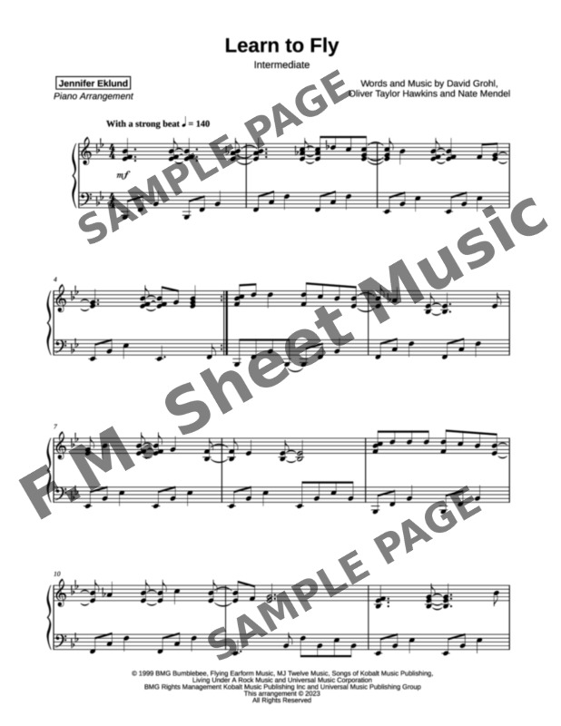 Learn to Fly (Intermediate Piano) By Foo Fighters - F.M. Sheet Music ...