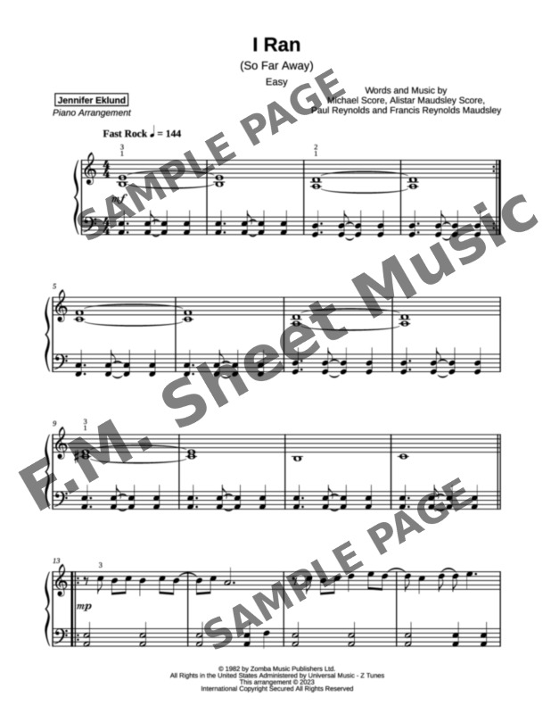 I Ran (So Far Away) (Easy Piano) By A Flock of Seagulls - F.M. Sheet ...