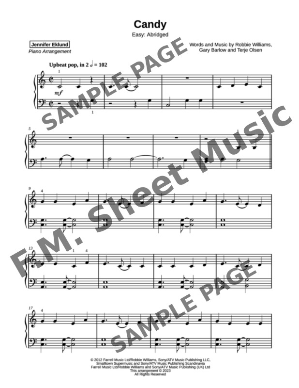 Candy (Easy Piano) By Robbie Williams - F.M. Sheet Music - Pop ...