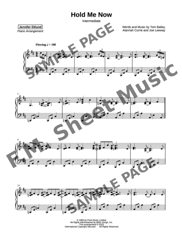 Hold Me Now (Intermediate Piano) By Thompson Twins - F.M. Sheet Music ...