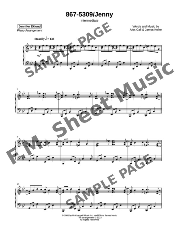 867-5309/Jenny (Intermediate Piano) By Tommy Tutone - F.M. Sheet Music ...