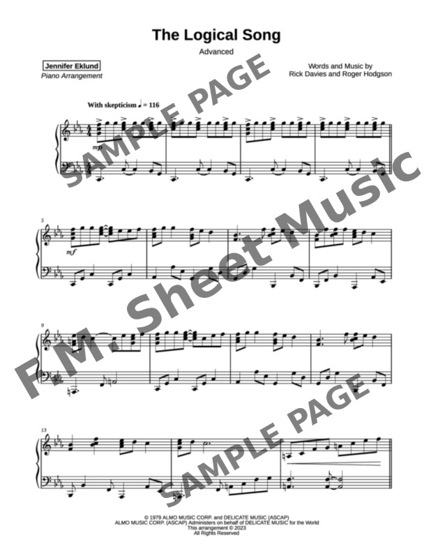 The Logical Song (Advanced Piano) By Supertramp - F.M. Sheet Music ...