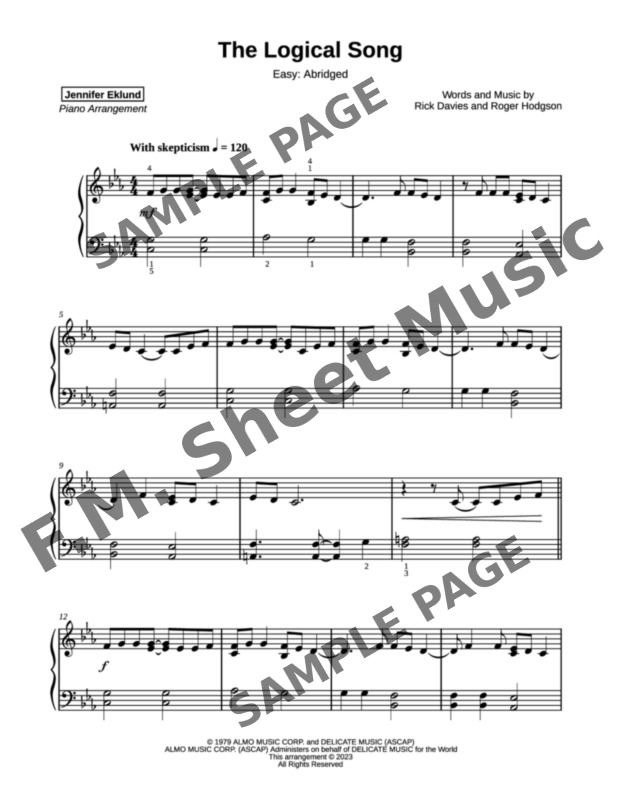 The Logical Song (Easy Piano) By Supertramp - F.M. Sheet Music - Pop ...