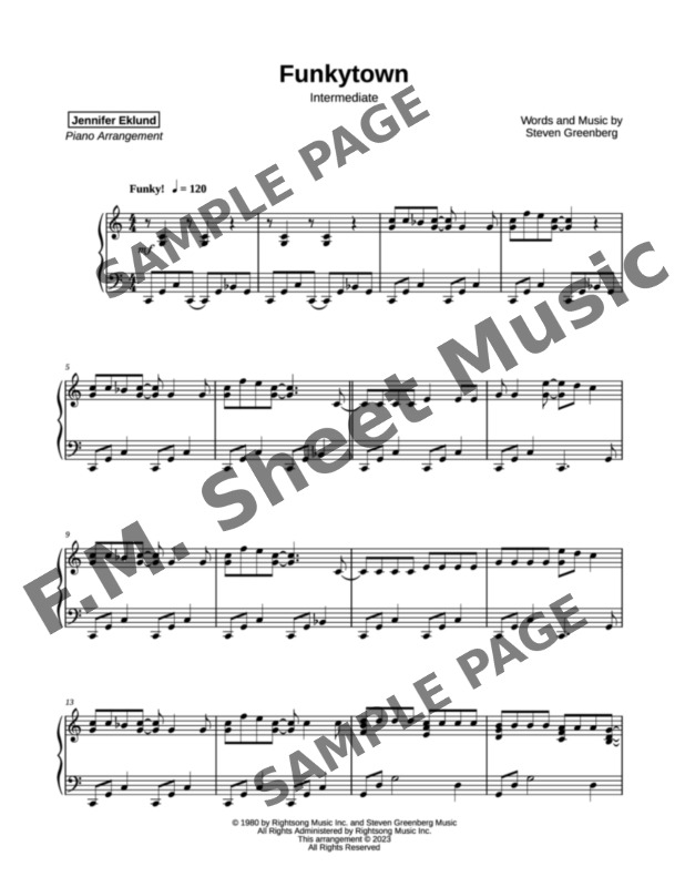 Funkytown (Intermediate Piano) By Lipps Inc. - F.M. Sheet Music - Pop ...