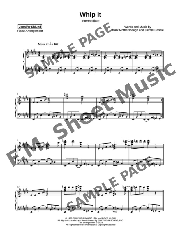 Whip It (Intermediate Piano) By Devo - F.M. Sheet Music - Pop ...
