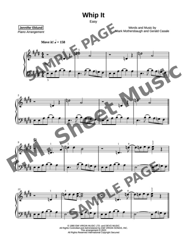 Whip It (Easy Piano) By Devo - F.M. Sheet Music - Pop Arrangements by ...