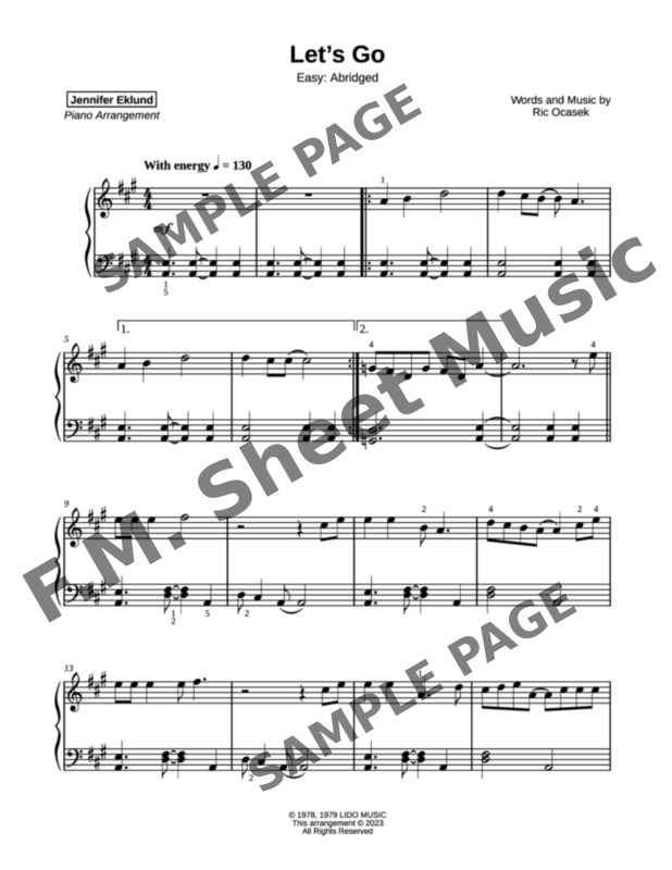 Let's Go (Easy Piano) By The Cars - F.M. Sheet Music - Pop Arrangements ...