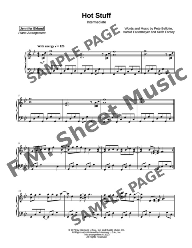 Hot Stuff (Intermediate Piano) By Donna Summer - F.M. Sheet Music - Pop ...