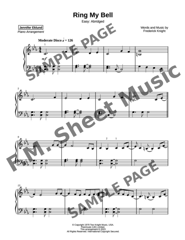 Ring My Bell (Easy Piano) By Anita Ward - F.M. Sheet Music - Pop ...