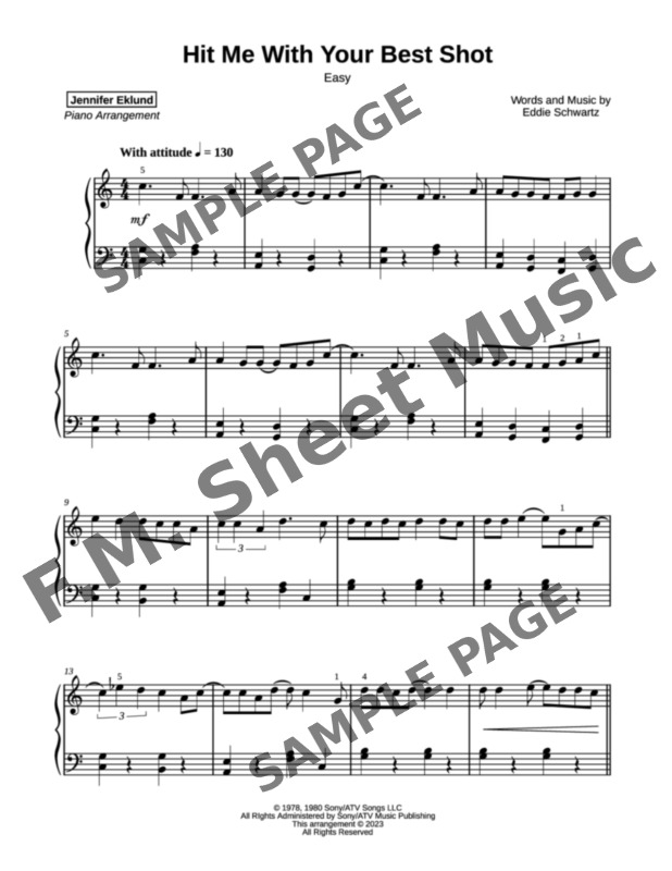 Hit Me With Your Best Shot (Easy Piano) By Pat Benatar - F.M. Sheet ...