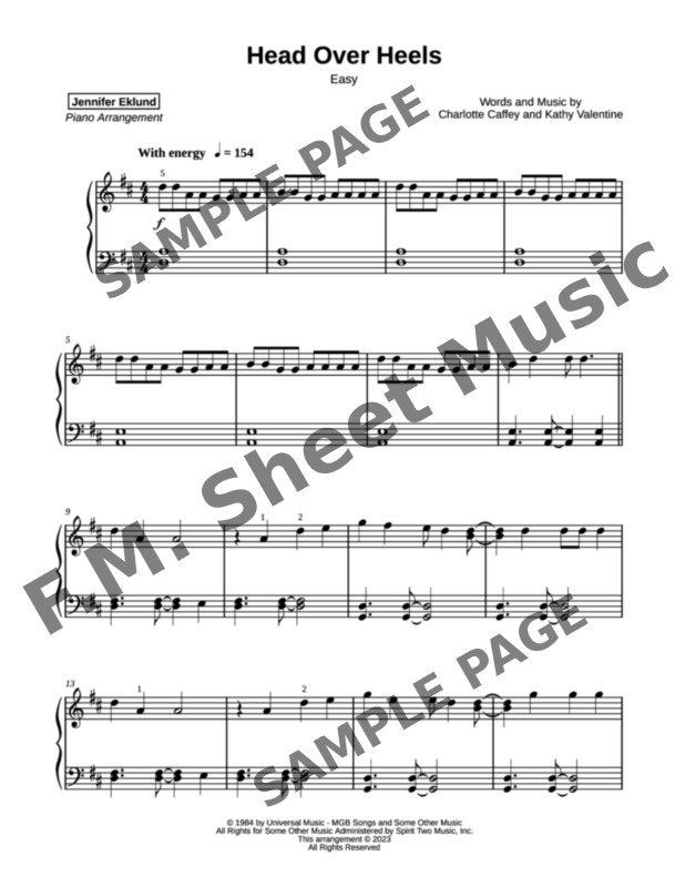 Head Over Heels (Easy Piano) By The Go-Go's - F.M. Sheet Music - Pop ...