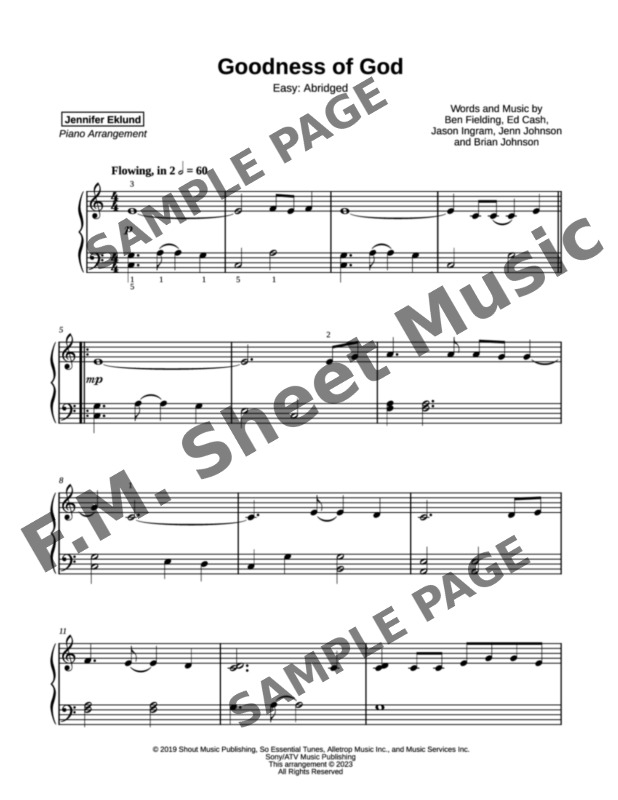 Goodness of God (Easy Piano) By Jenn Johnson, Bethel Music - F.M. Sheet ...