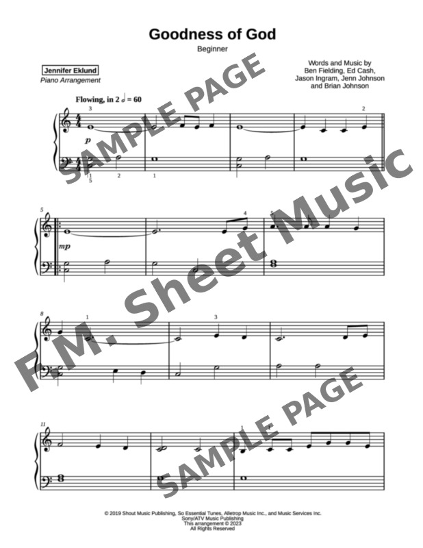 Goodness of God (Beginner Piano) By Jenn Johnson, Bethel Music - F.M ...