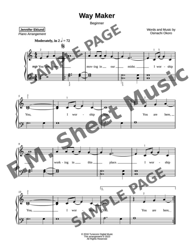Way Maker (for Beginners) By Sinach, Leeland - F.M. Sheet Music - Pop ...